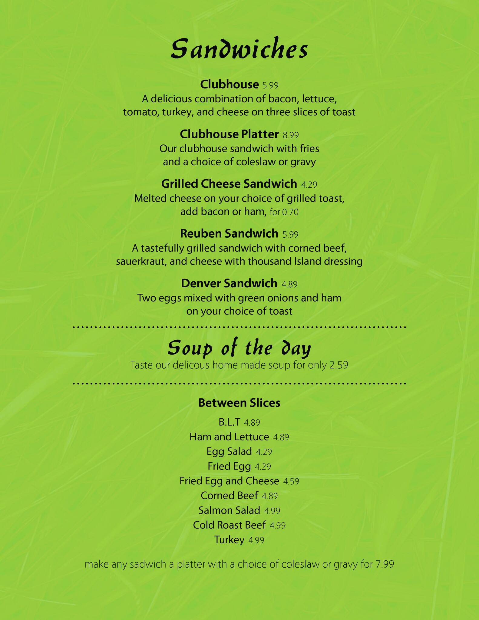 Menu at Grassmere Family Restaurant, Winnipeg