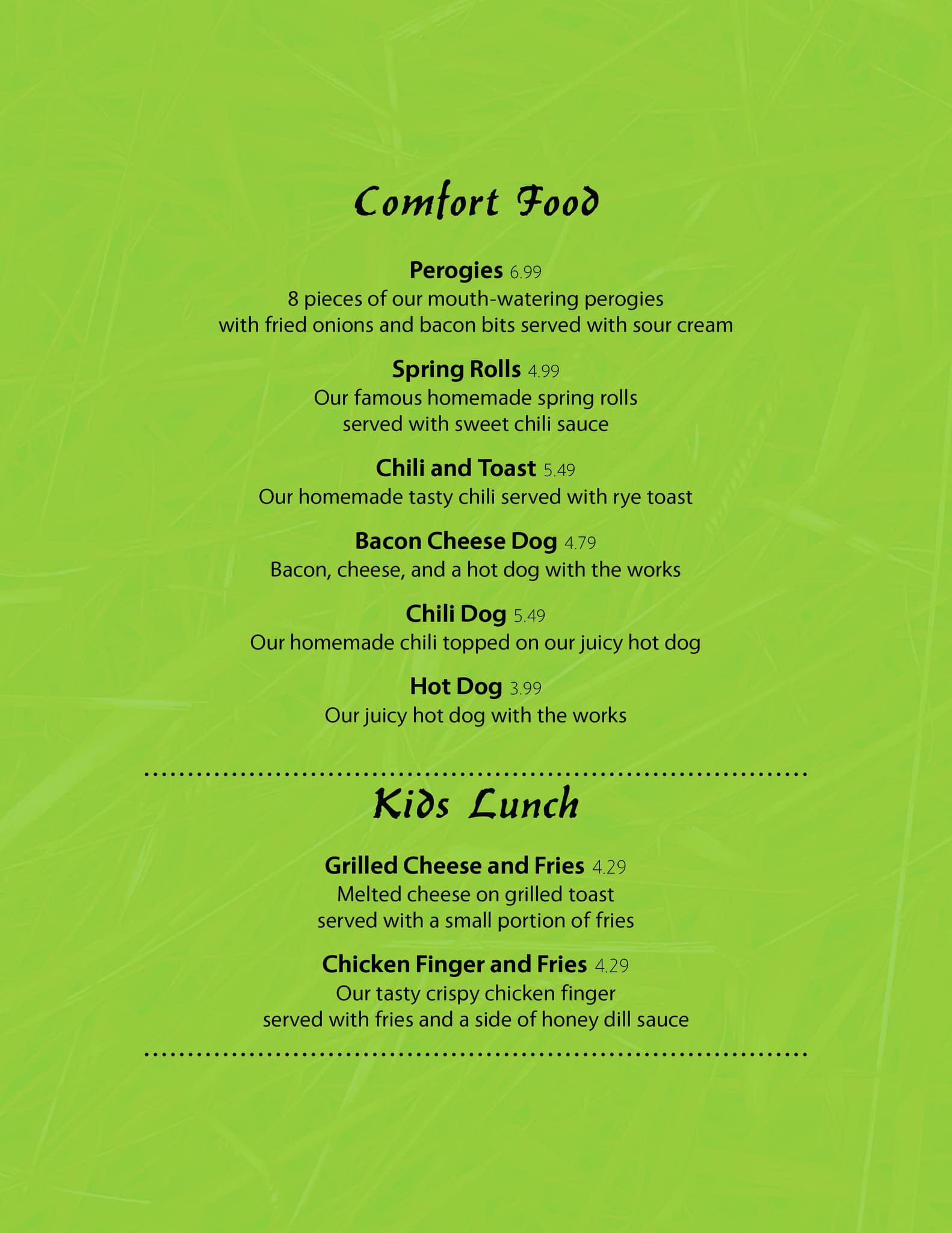 Menu at Grassmere Family Restaurant, Winnipeg