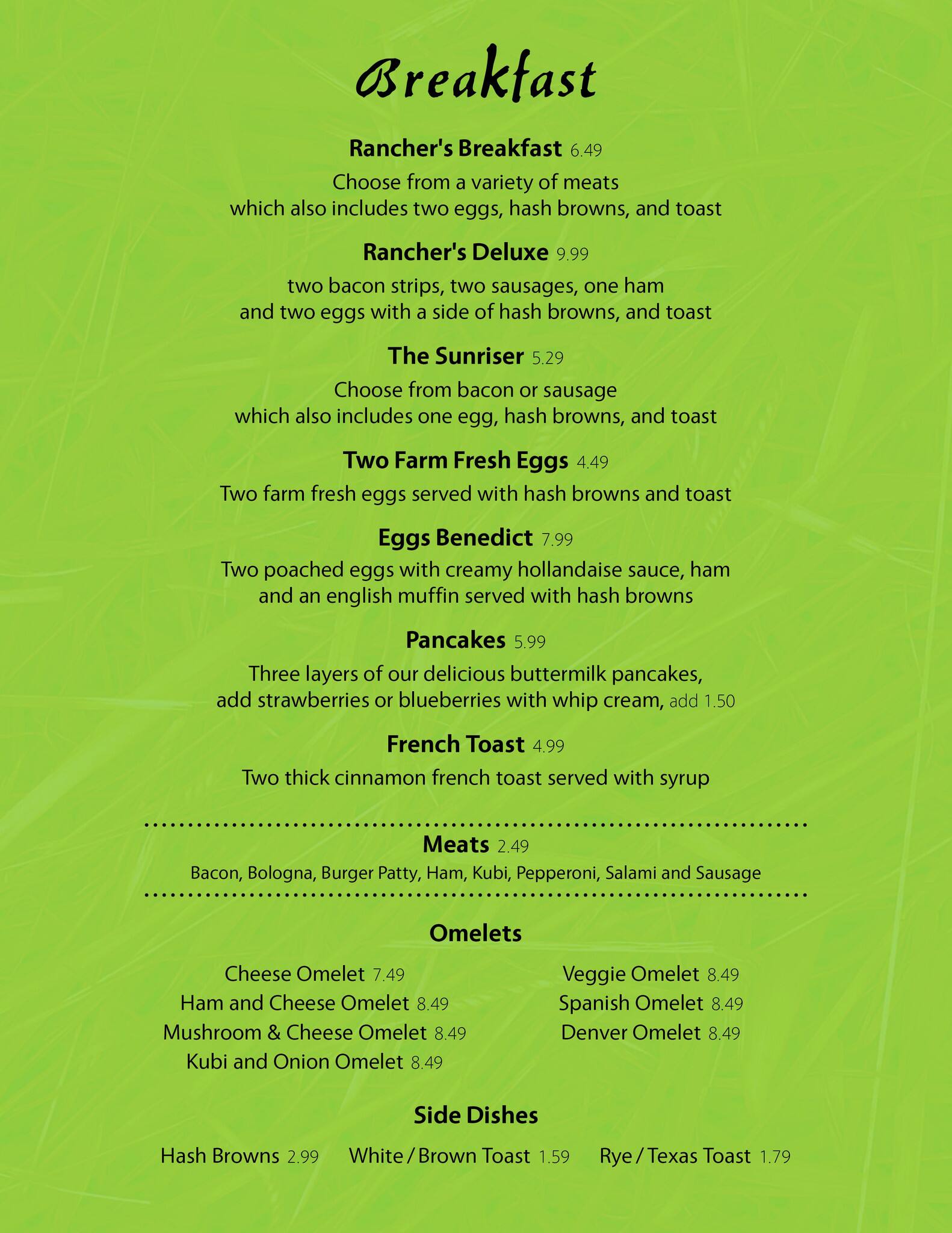 Menu at Grassmere Family Restaurant, Winnipeg