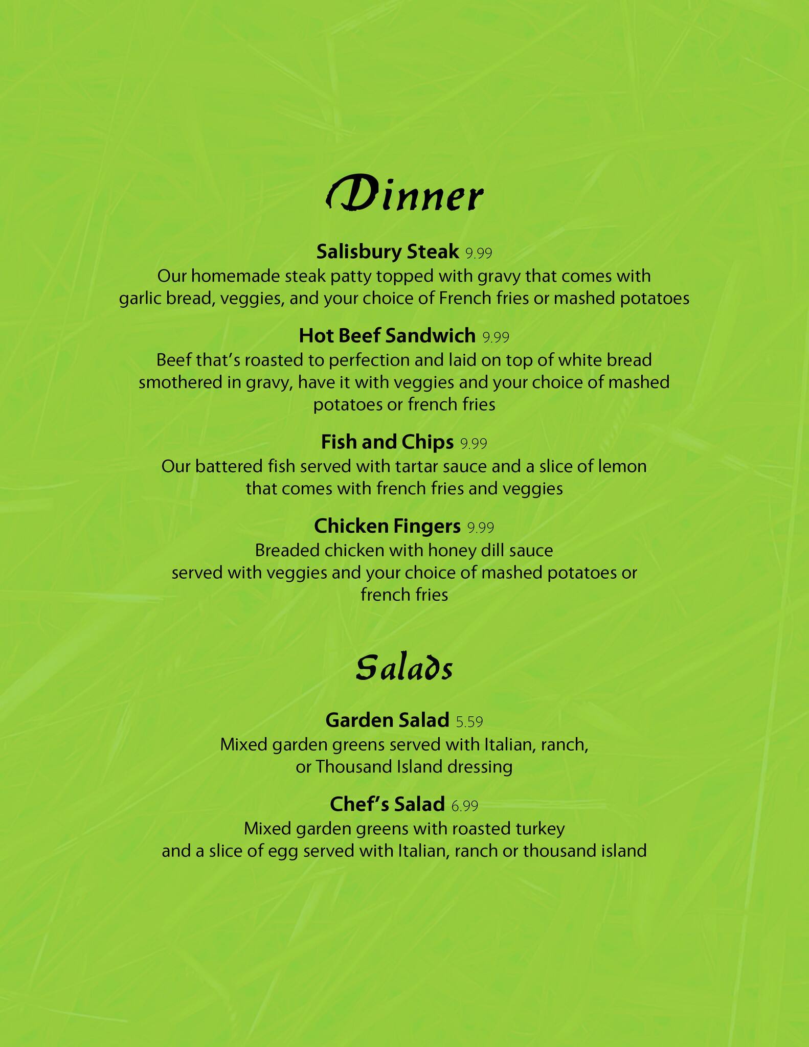 Menu at Grassmere Family Restaurant, Winnipeg