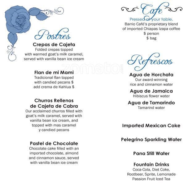 Menu at Barrio Caf, Phoenix, N 16th St #1205