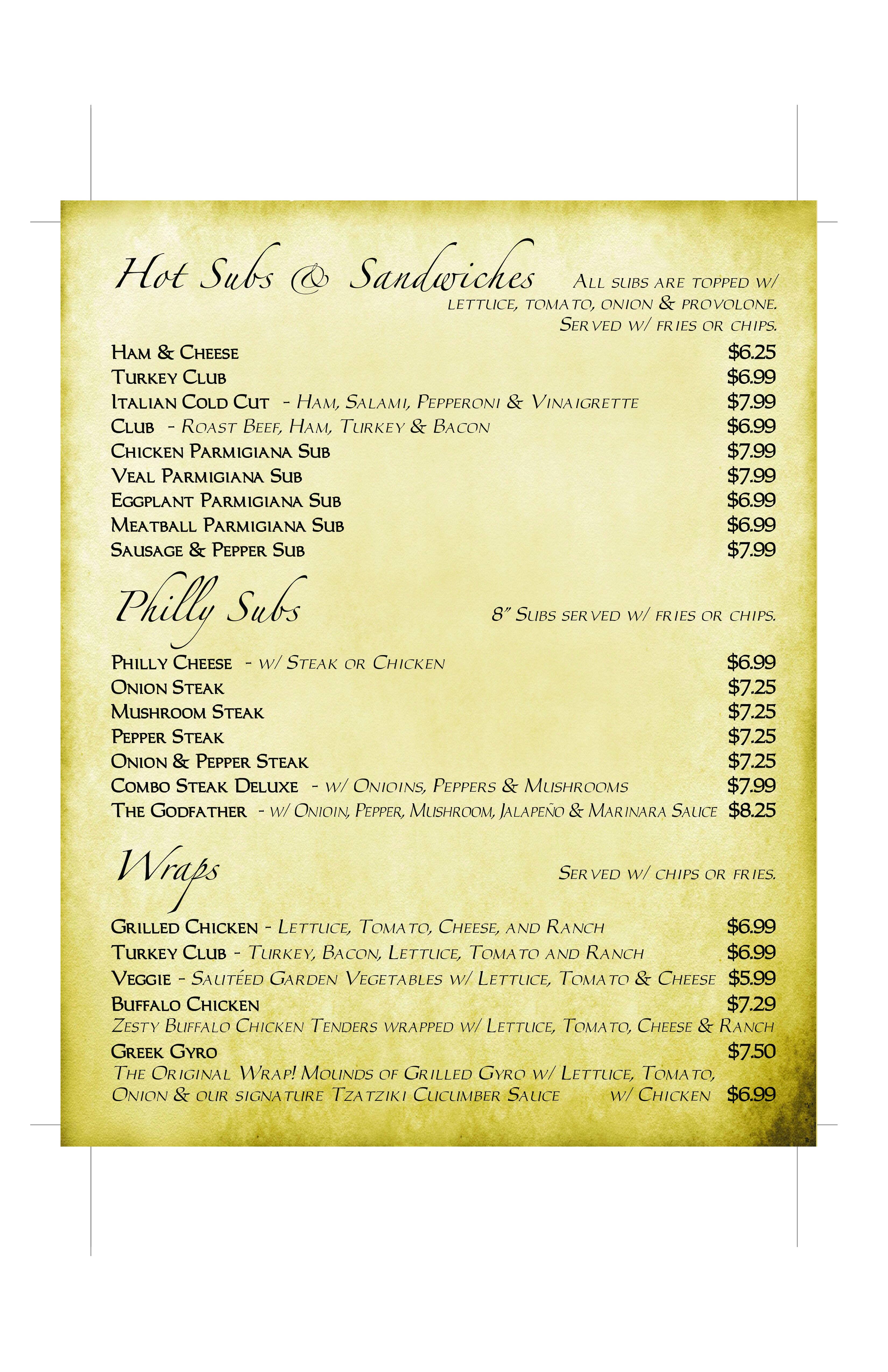 Menu at Dino's Italian Pizzeria, Bessemer City