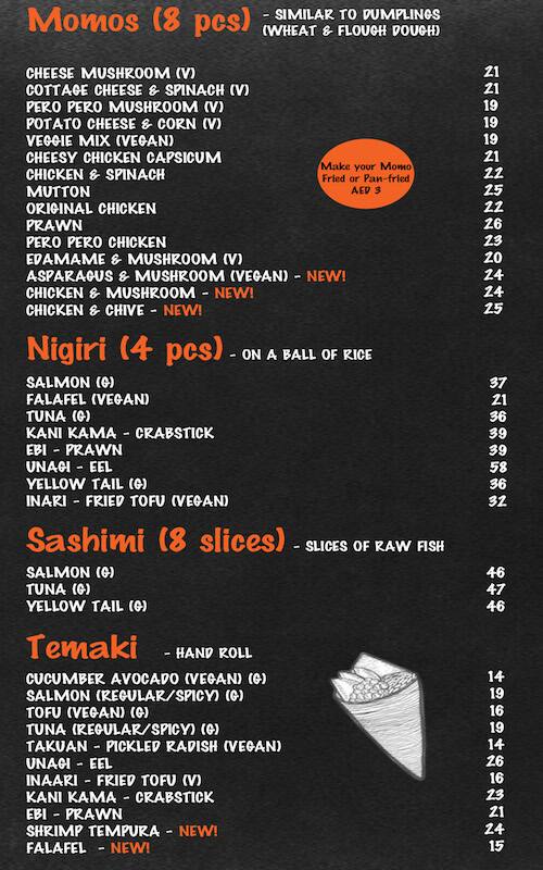 Moshi - Momo & Sushi Menu, Menu for Moshi - Momo & Sushi, Oud Metha ...