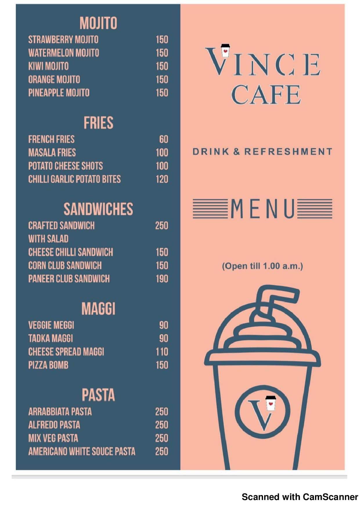 Menu of Vince Cafe, Bopal, Ahmedabad