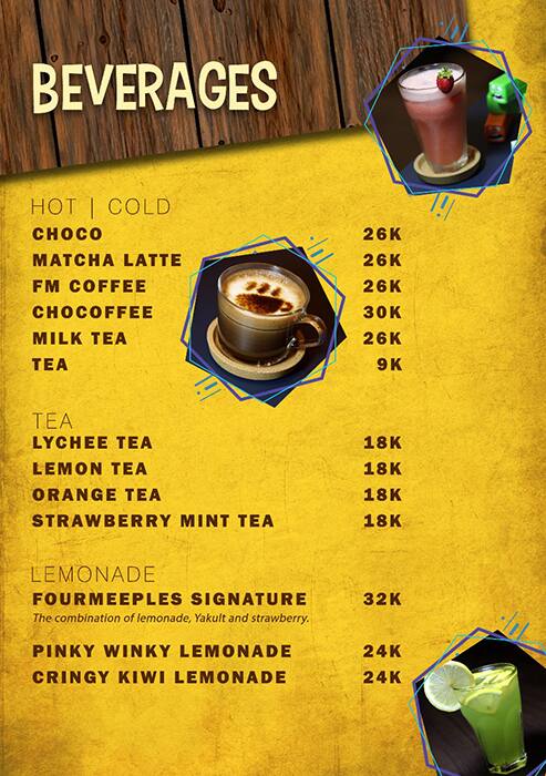 Carta de Four Meeples - Board Game Room & Cafe, Yakarta