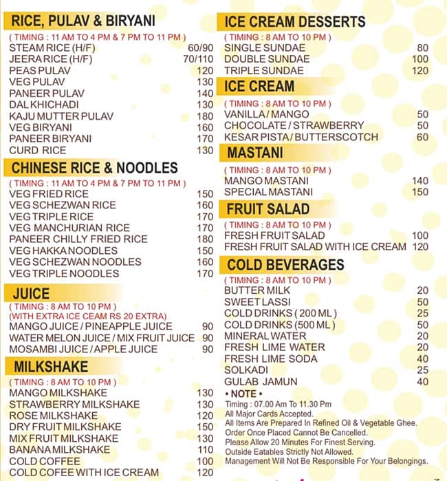 Menu at Pallavi pure veg, Pune
