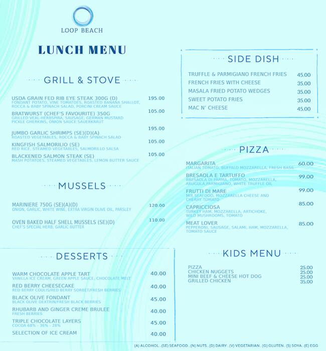 Menu at Loop Beach restaurant, Abu Dhabi