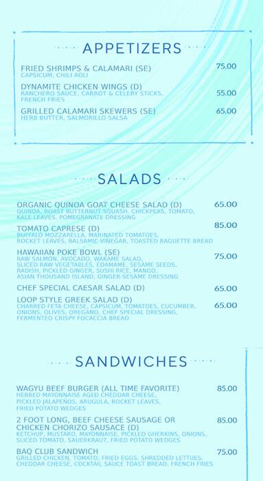 Menu at Loop Beach restaurant, Abu Dhabi