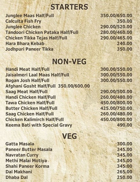 Menu of Handi Jaipur, Sector 17, Gurgaon