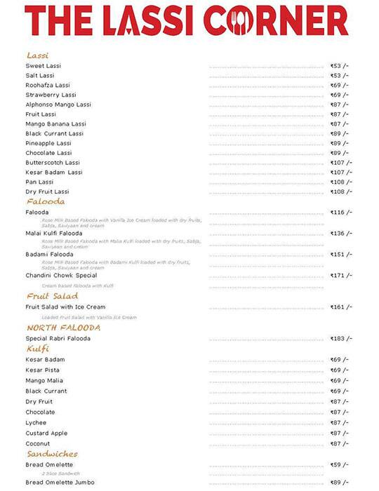 Menu of The Lassi Corner, Kukatpally, Hyderabad