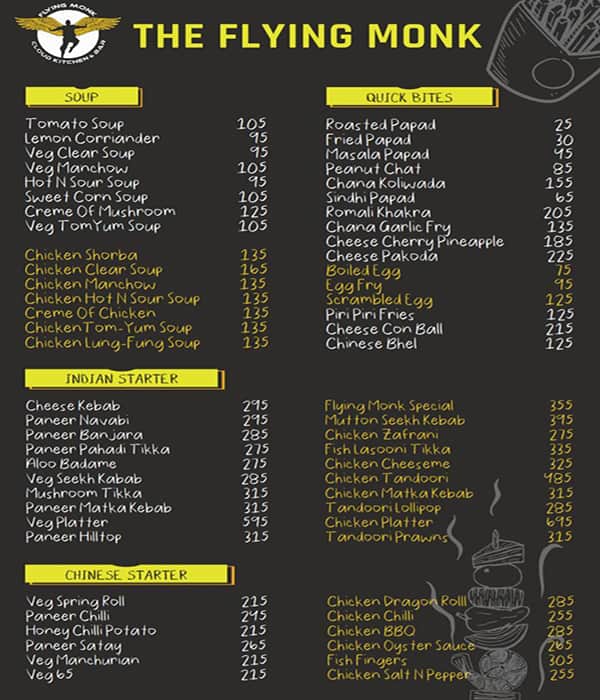 Menu of Flying Monk, College Road, Nashik