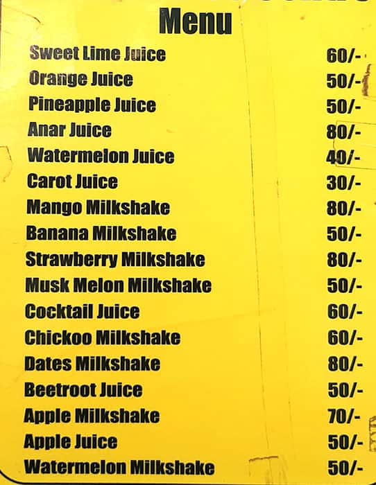 Menu of Perfect Juice Center And Snacks, Bandstand, Bandra West, Mumbai