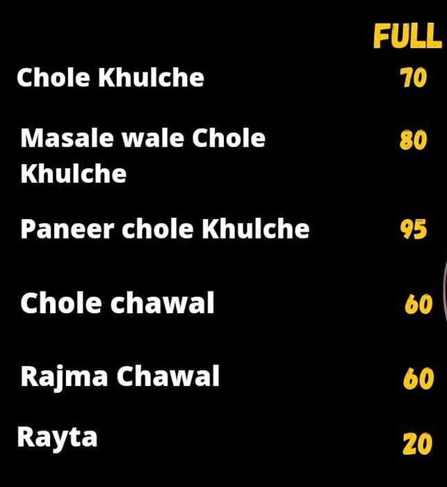 Menu of Chacha Chole, Azadpur, New Delhi