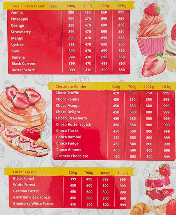 Menu of Cake Nest, Medavakkam, Chennai