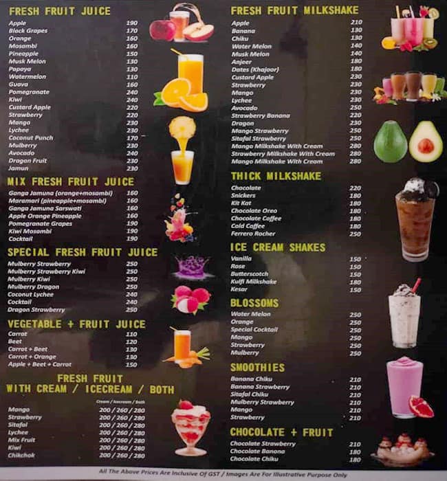 Menu of Natural Juice, Ghatkopar West, Mumbai