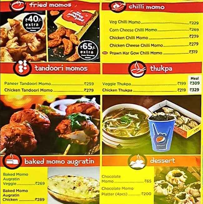Menu of WOW! Momo, Panaji, Goa