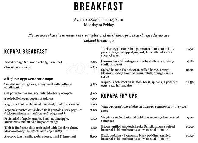 Kopapa Menu, Menu for Kopapa, Covent Garden, London - Zomato UK