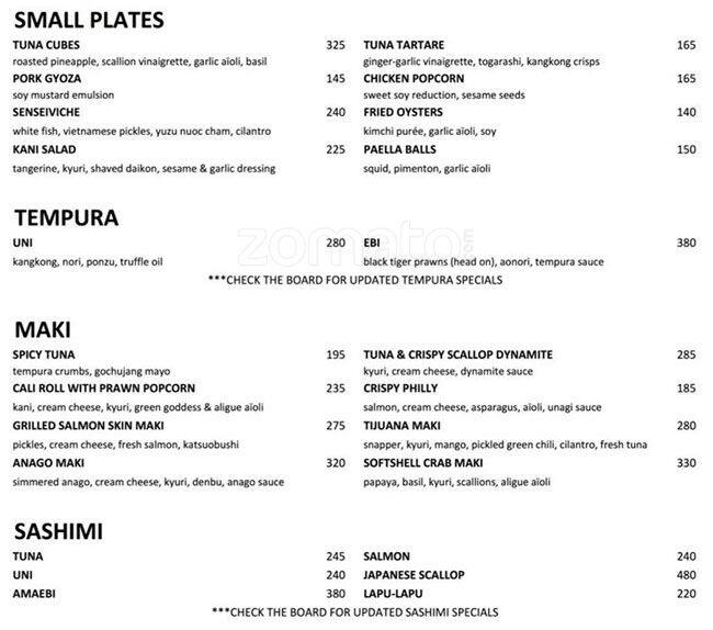 Menu at Sensei restaurant, Parañaque, 181 Aguirre Ave