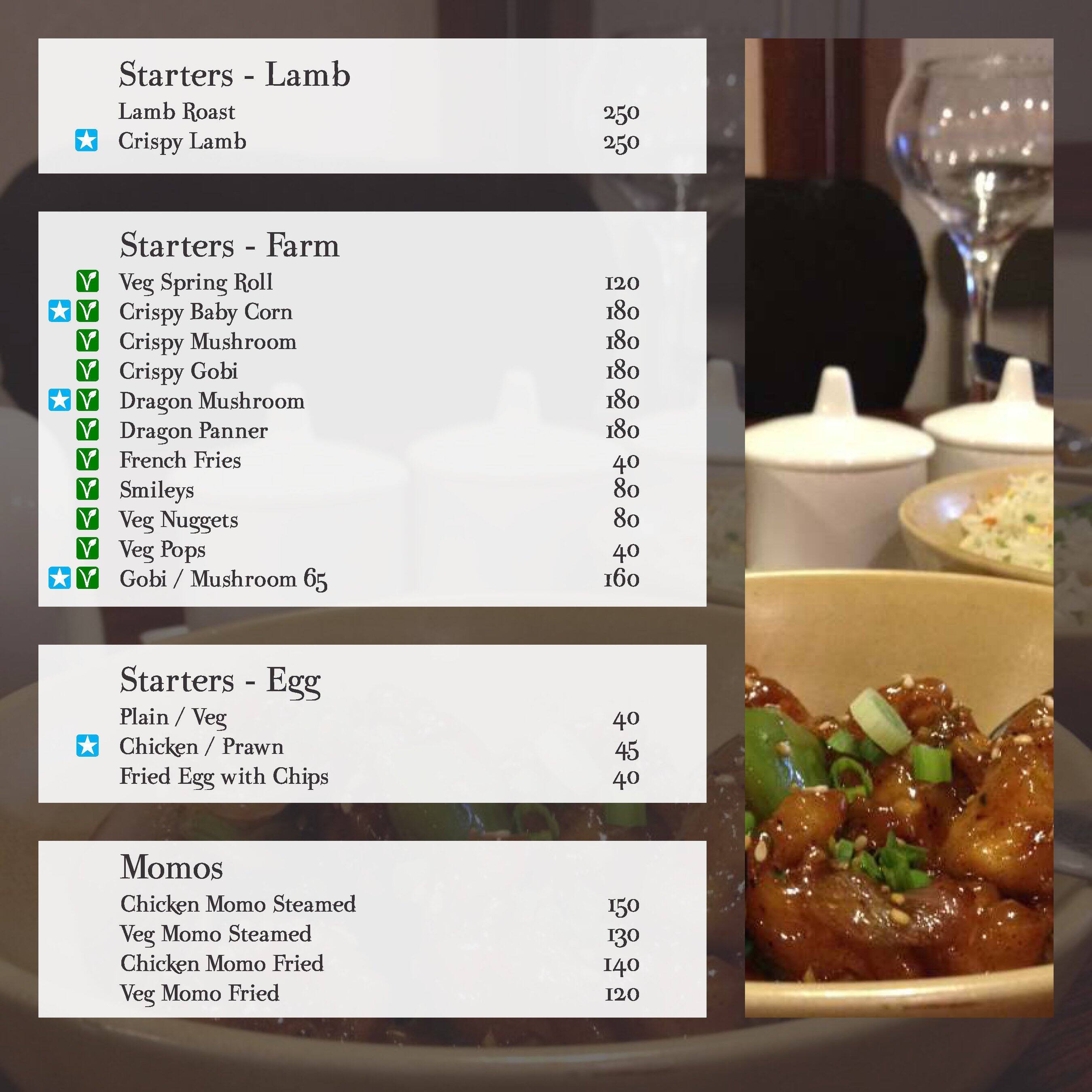 Menu at Desert Dragon, Kanchipuram