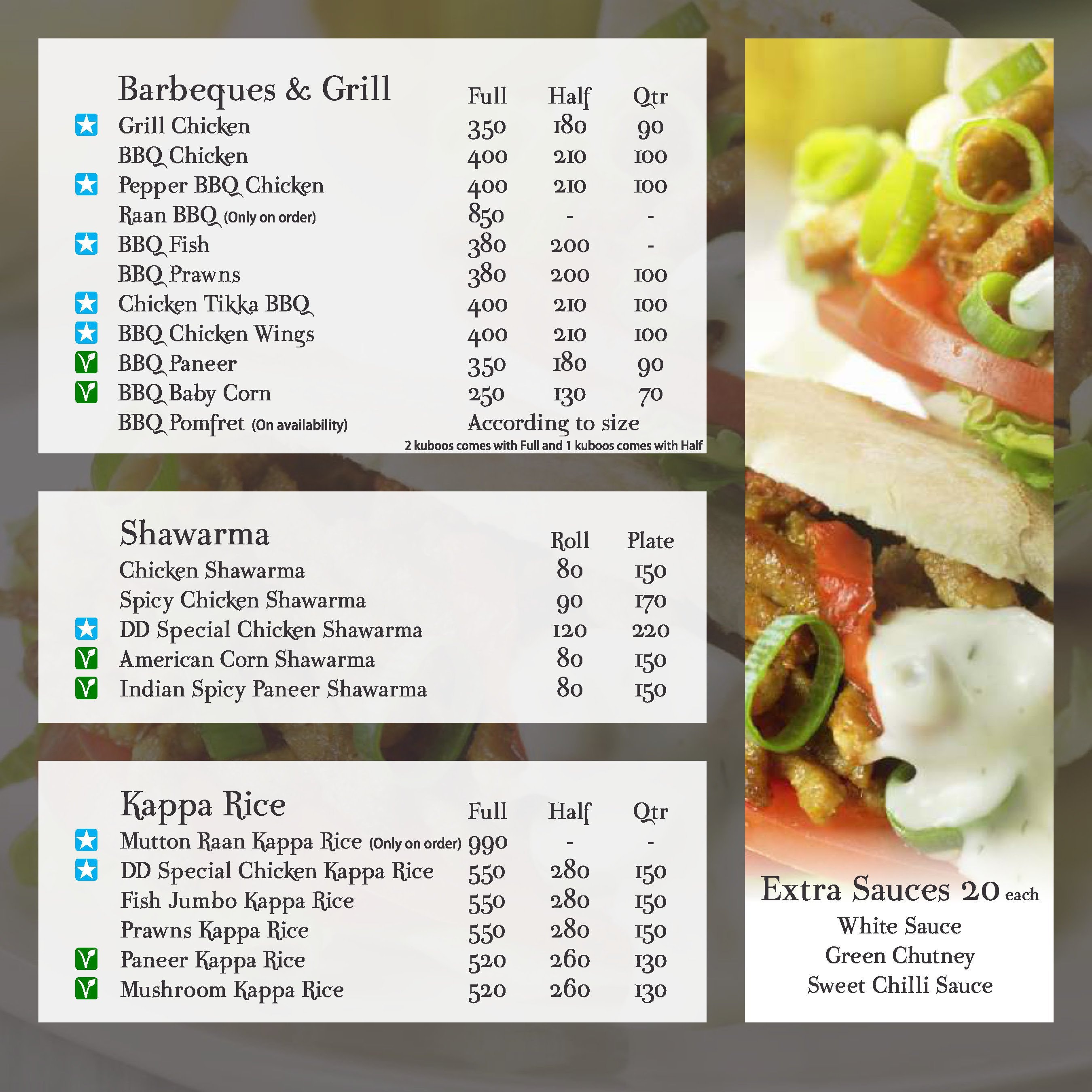 Desert Dragon menu, Menu restauracji Desert Dragon, Kanchipuram ...