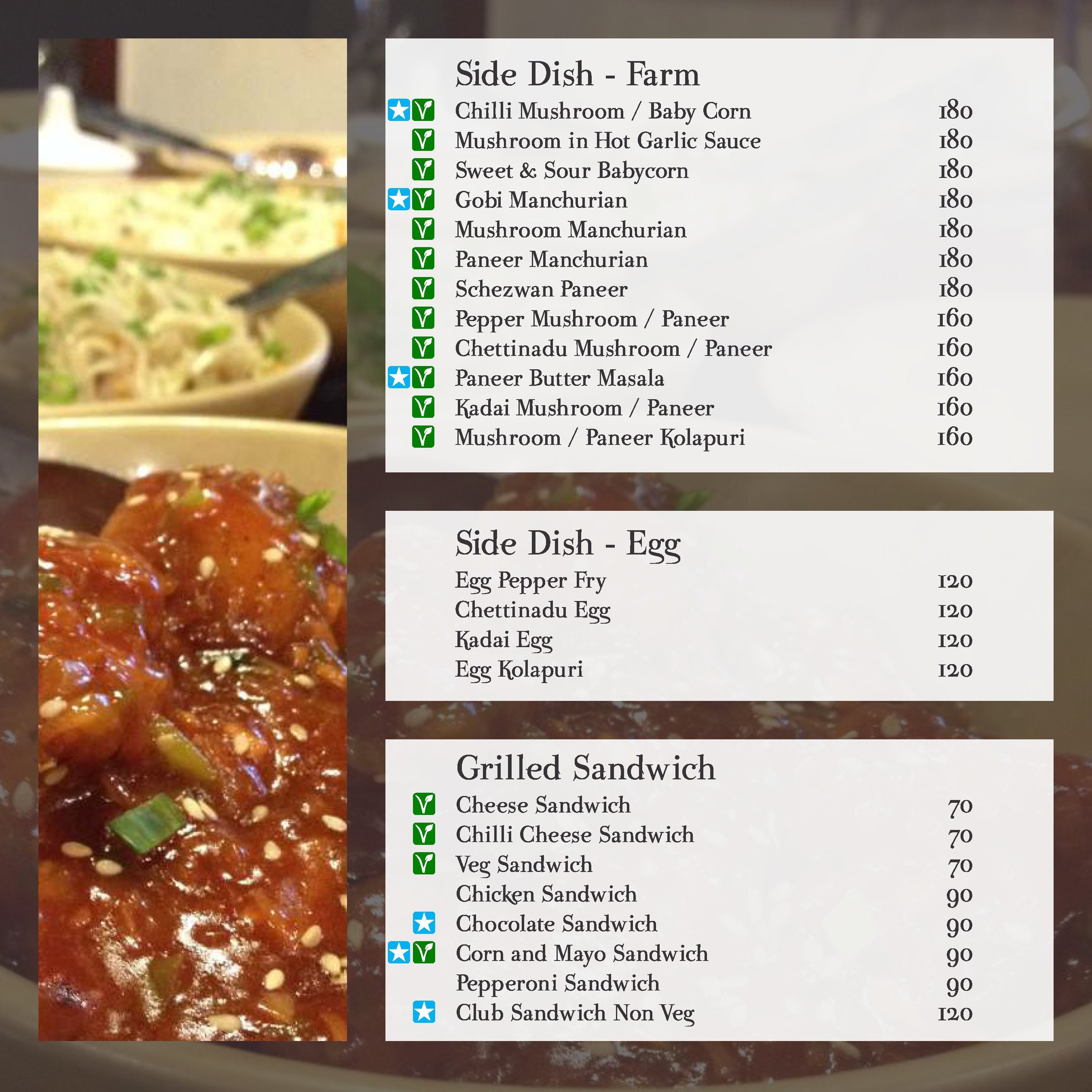 Menu at Desert Dragon, Kanchipuram