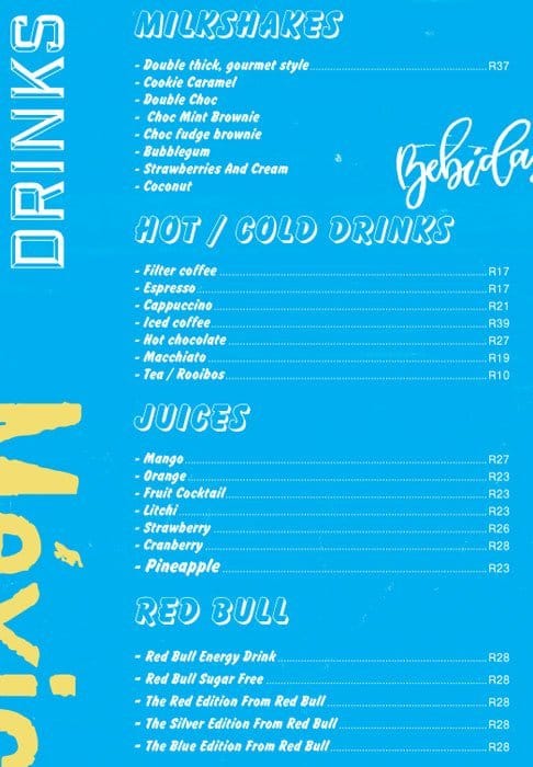 Menu at Taco Zulu restaurant, Durban, 4320 Lighthouse Rd