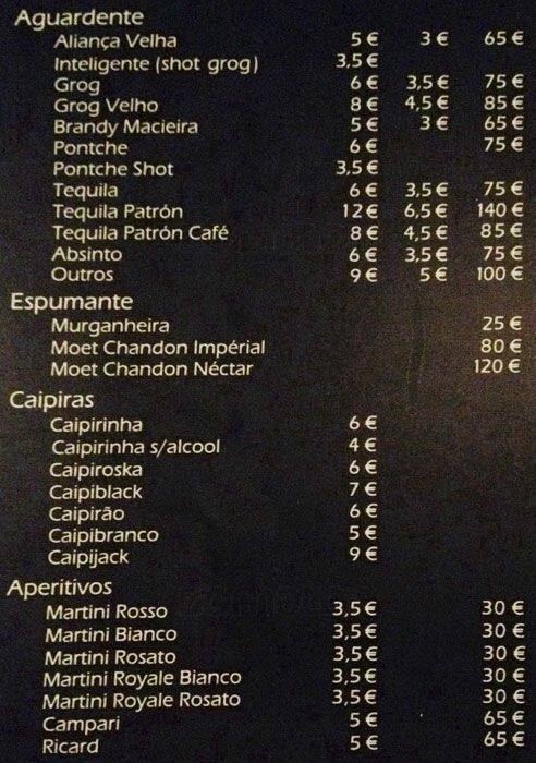 Menu at B.leza, Lisbon, Lago do Conde Bar-o 50