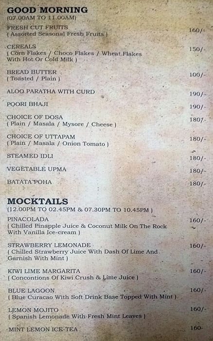 Menu of Cinnamon - Hotel Suba Star, Bodakdev, Ahmedabad