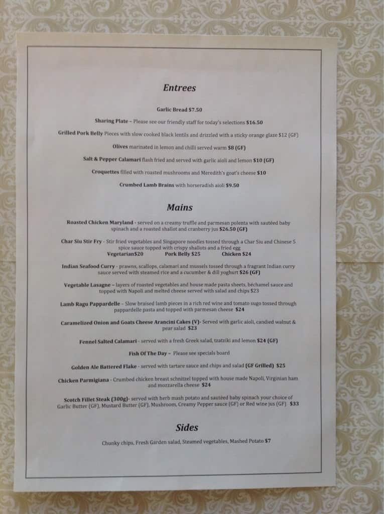 Menu at Belmont Hotel pub & bar, Belmont