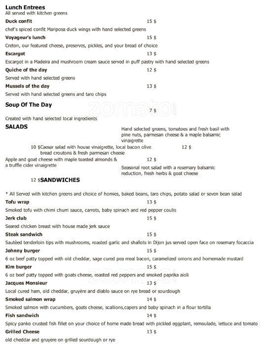 Menu at Jax restaurant, Ottawa