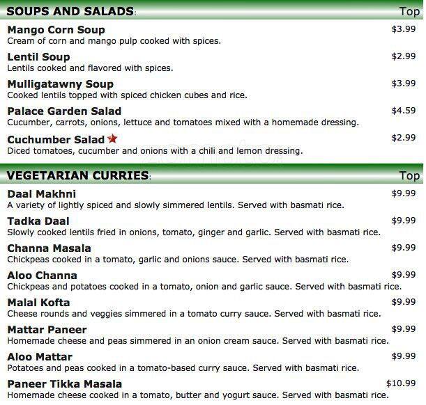 Menu at Indian Curry Palace restaurant, Tukwila