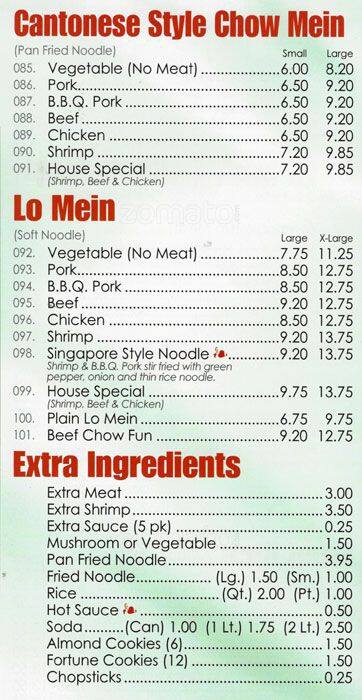 Menu at Wanda's Chinese Kitchen restaurant, Berwyn