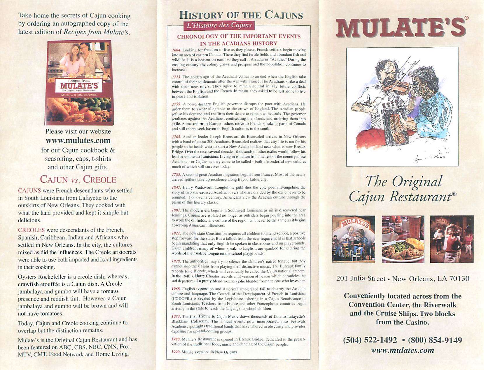 Menu at Mulate's | The Original Cajun Restaurant, New Orleans