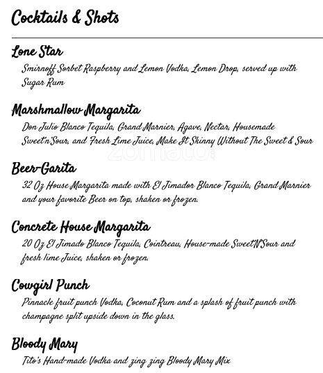 Menu at Concrete Cowboy pub & bar, Austin