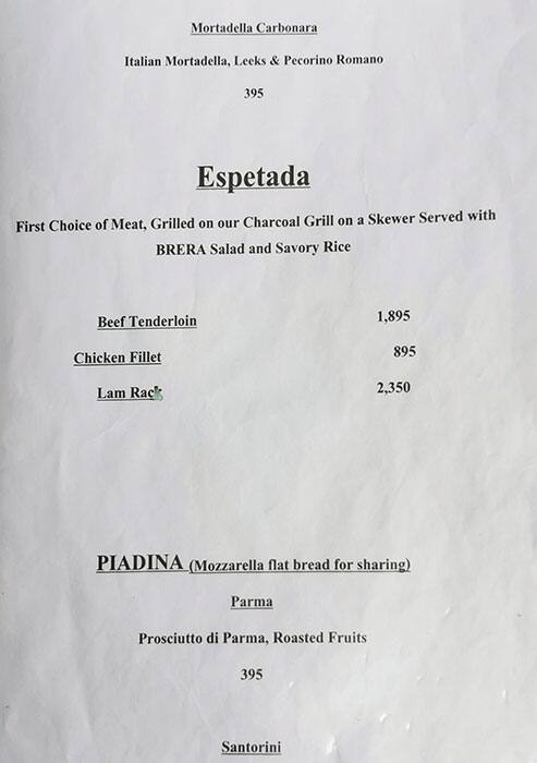 Carta del restaurante Brera Delicatessen Park Terraces, Makati