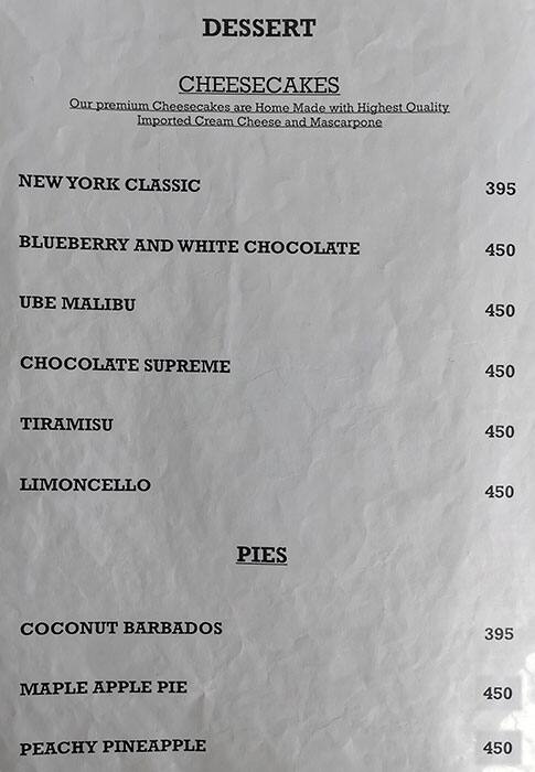 Carta del restaurante Brera Delicatessen Park Terraces, Makati