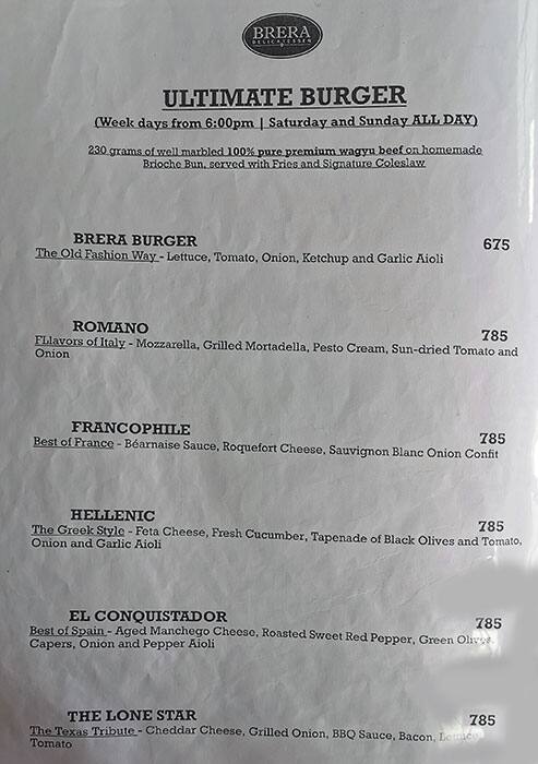 Carta del restaurante Brera Delicatessen Park Terraces, Makati