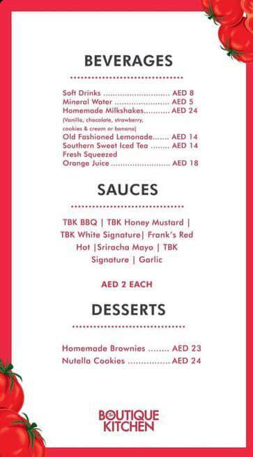 Menu of TBK, Al Safa, Dubai