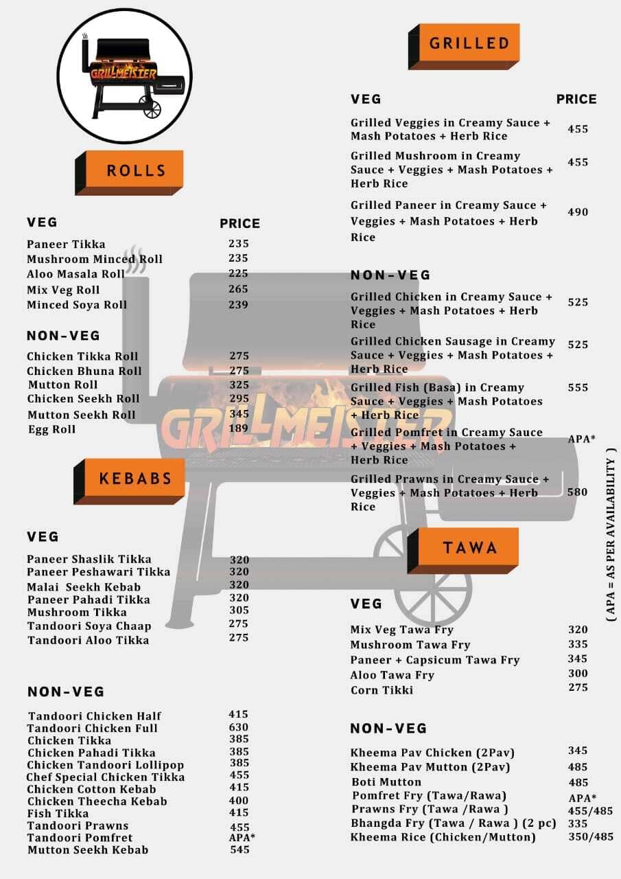 Menu of GrillMeister, Baner, Pune