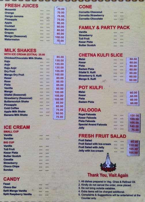 Menu at Hotel Anand, Mumbai, Purbai Building