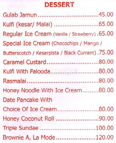 Menu at Barasti Sky Lounge, Navi Mumbai