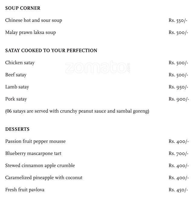 Breeze Bar - Cinnamon Grand Menu - Zomato Sri Lanka