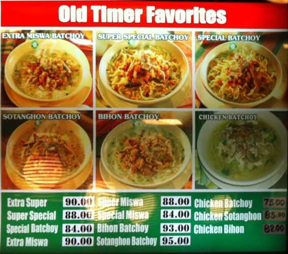 Menu at Ted's Oldtimer Lapaz Batchoy restaurant, Quezon City, 1100 ...