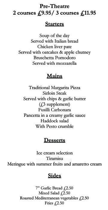 Menu at Fanellis restaurant, Glasgow