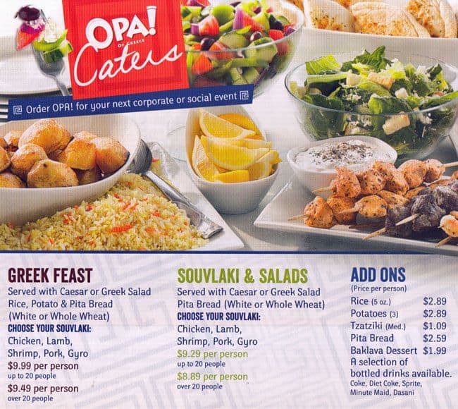 Menu au OPA! of Greece North York Centre restaurant, Toronto