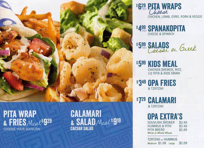 Menu at OPA! of Greece restaurant, Vaughan, 1 Bass Pro Mills Drive