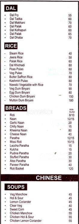 Menu at Revolution, Pune
