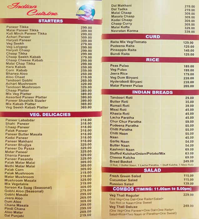 Menu of Eleven To Eleven, Cross River Mall, Shahadra, New Delhi