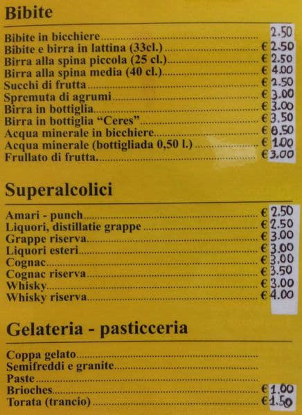 Menu da Bar Dolce & Salato, Milano, Via delle Forze Armate
