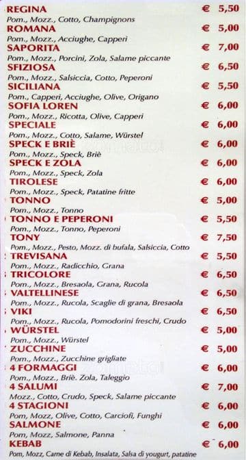 Menu da Pizzeria La Corte 2, Milano